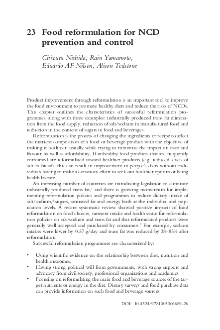 (PDF) Food reformulation for NCD prevention and control