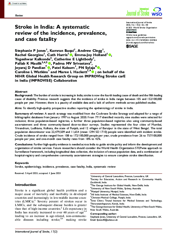 (PDF) Stroke in India: A systematic review of the incidence, prevalence ...