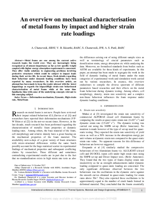 (PDF) An Overview on Mechanical Characterisation of Metal Foams by ...