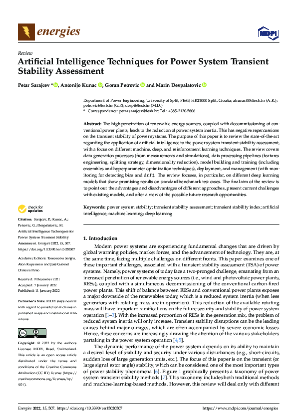 (PDF) Artificial Intelligence Techniques for Power System Transient Stability Assessment