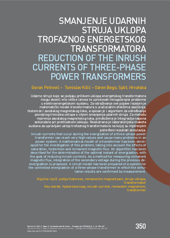 (PDF) Reduction of the Inrush Currents of Three-Phase Power Transformers