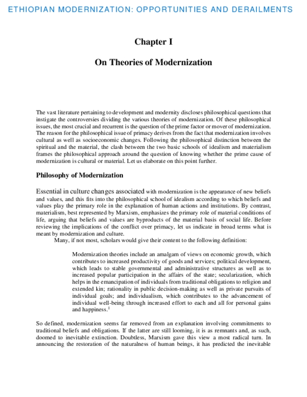 (PDF) CHAPTER I ON THEORIES OF MODERNIZATION