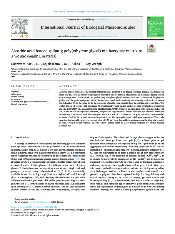 (PDF) Ascorbic acid-loaded gellan-g-poly(ethylene glycol) methacrylate ...