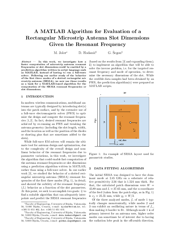 Pdf A Matlab Algorithm For Evaluation Of A Rectangular Microstrip Antenna Slot Dimensions