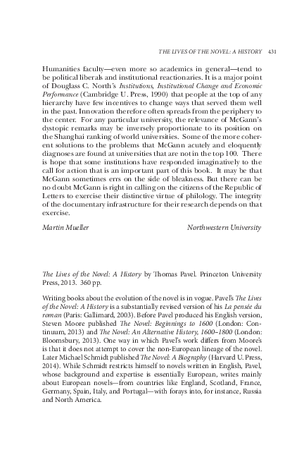 (PDF) Book review of Thomas Pavel, The Lives of the Novel: A History