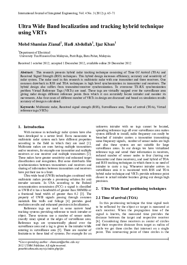 (PDF) Ultra Wide Band localization and tracking hybrid technique using VRTs