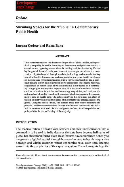 (PDF) Shrinking Spaces for the ‘Public’ in Contemporary Public Health