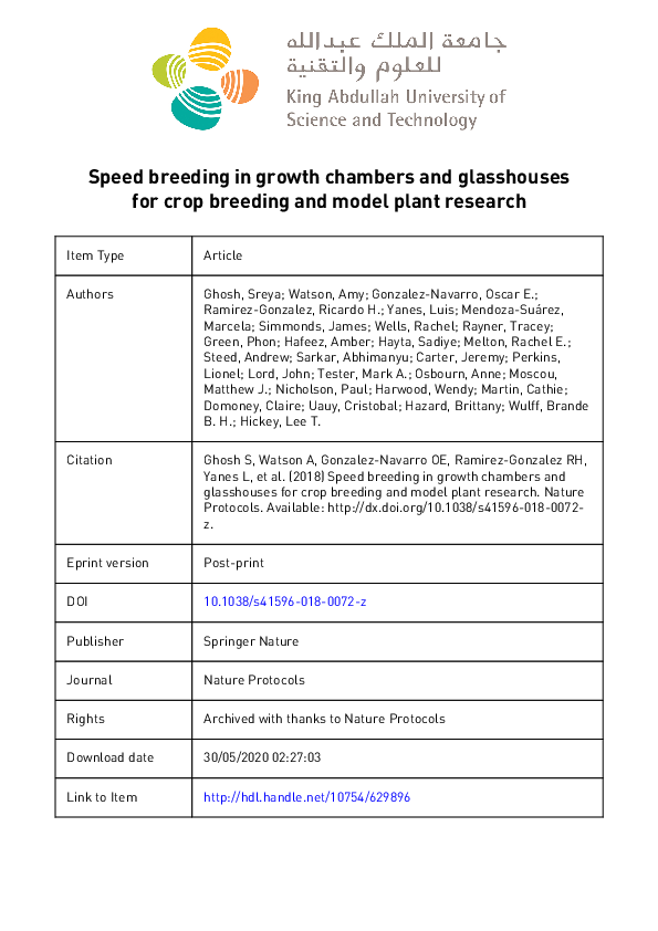 (PDF) Speed breeding in growth chambers and glasshouses for crop ...