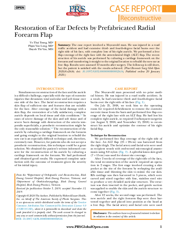 (PDF) Restoration of Ear Defects by Prefabricated Radial Forearm Flap