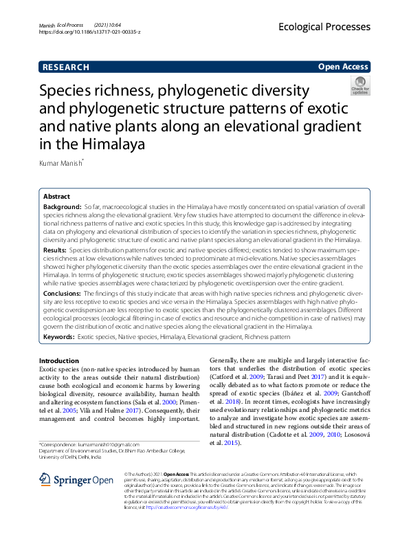 (PDF) Species richness, phylogenetic diversity and phylogenetic structure patterns of exotic and ...