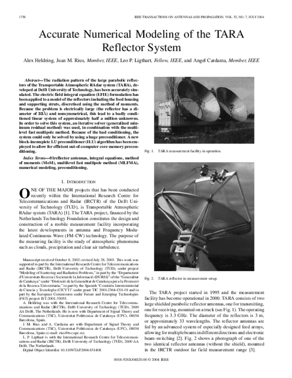 (PDF) Accurate Numerical Modeling of the TARA Reflector System