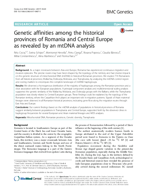 (PDF) Genetic affinities among the historical provinces of Romania and ...