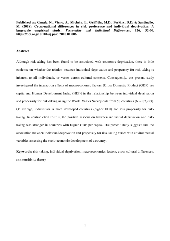 (PDF) Cross-national differences in risk preference and individual ...