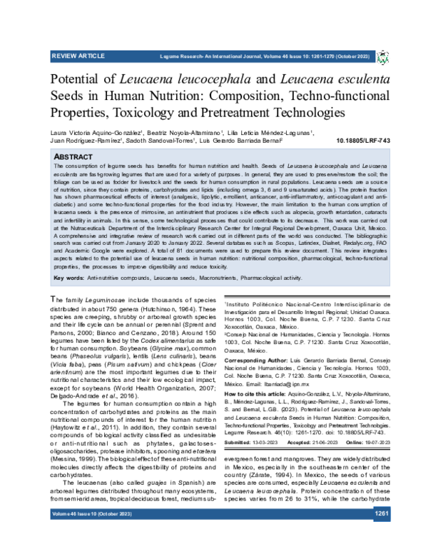 (PDF) Potential of Leucaena leucocephala and Leucaena esculenta Seeds ...
