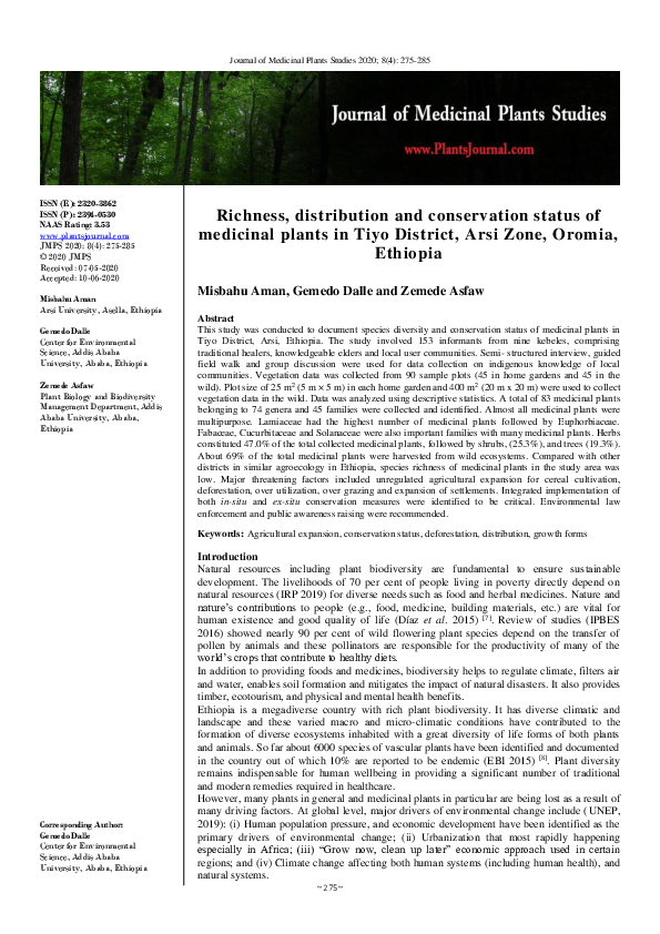 (PDF) Richness, distribution and conservation status of medicinal ...