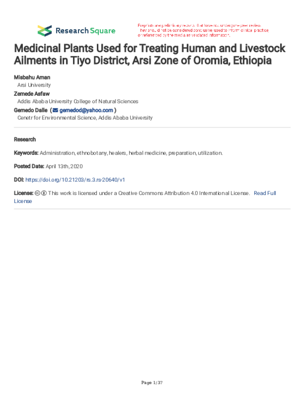 (PDF) Medicinal Plants Used for Treating Human and Livestock Ailments ...