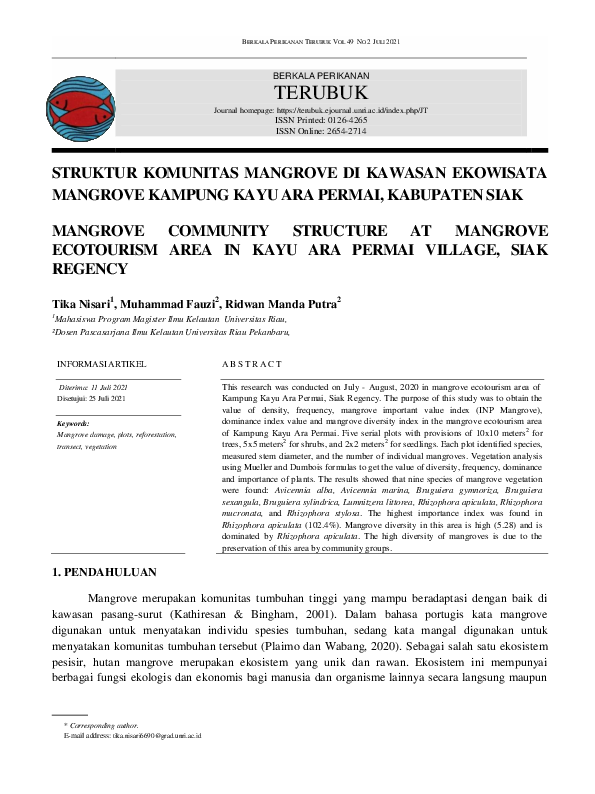 (PDF) Mangrove Community Structure at Mangrove Ecotourism Area in Kayu ...