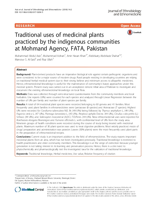(PDF) Traditional uses of medicinal plants practiced by the indigenous ...