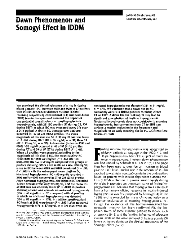 (PDF) Dawn Phenomenon and Somogyi Effect in IDDM | Guntram Schernthaner ...