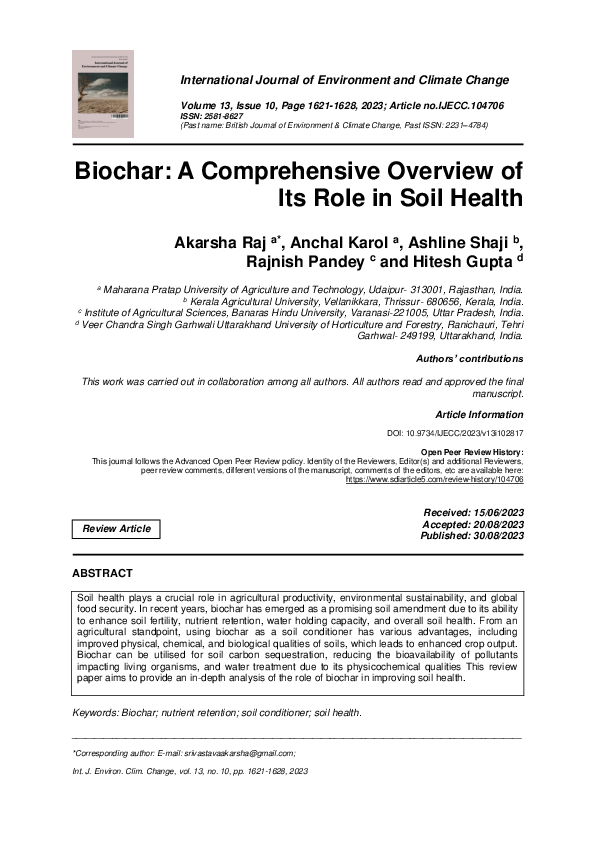(PDF) Biochar: A Comprehensive Overview of Its Role in Soil Health