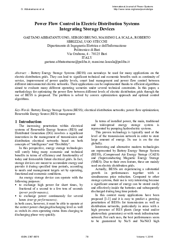 (PDF) Power flow control in electric distribution systems equipped with storage devices