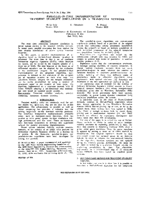 (PDF) Parallel-in-time implementation of transient stability simulations on a transputer network
