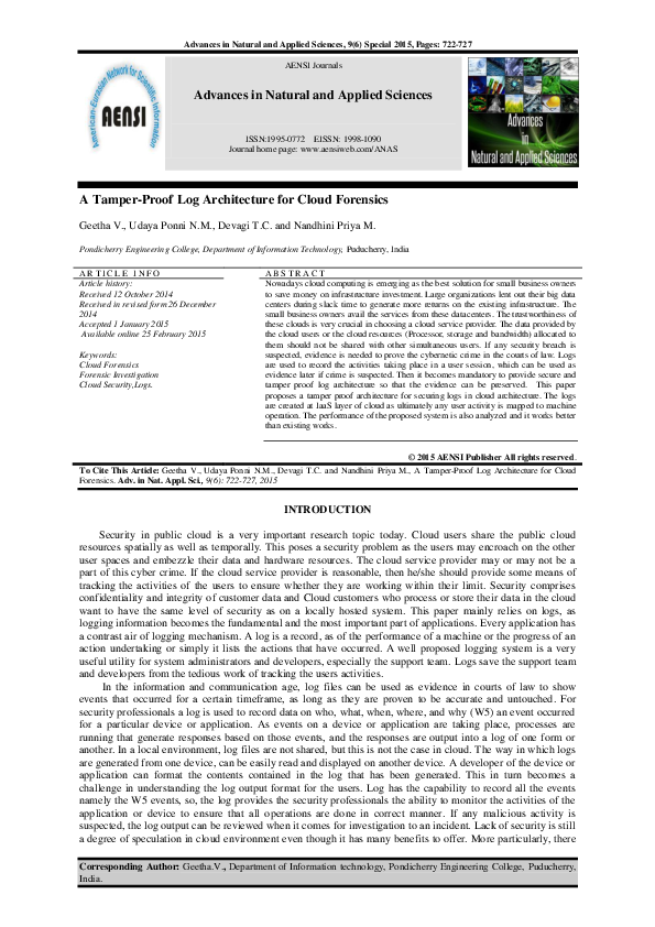 (PDF) A tamper-proof log architecture for cloud forensics