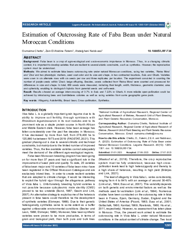 (PDF) Estimation of Outcrossing Rate of Faba Bean under Natural ...