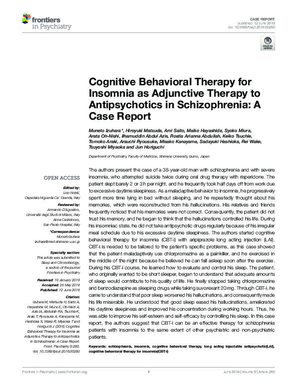 (PDF) Cognitive Behavioral Therapy for Insomnia as Adjunctive Therapy ...