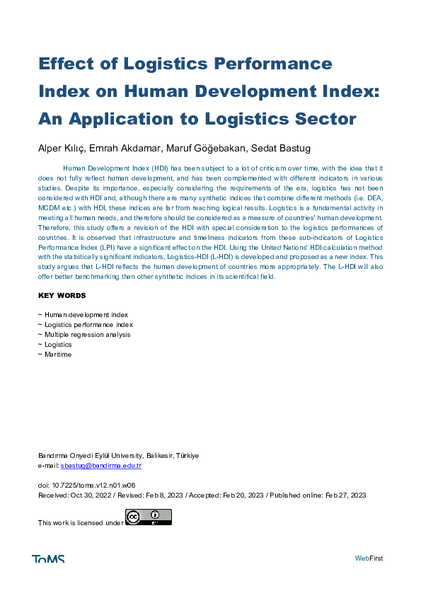 (PDF) Effect of Logistics Performance Index on Human Development Index: An Application to ...