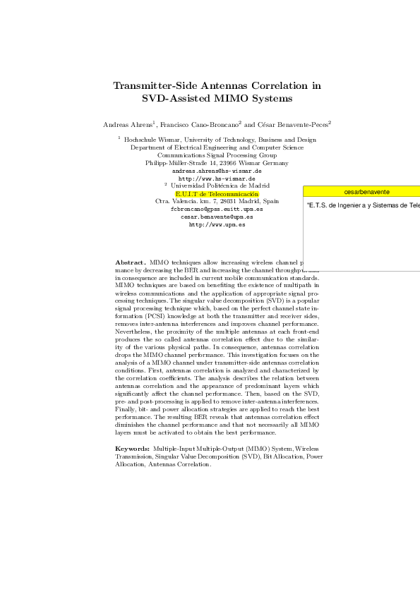 (PDF) Transmitter-Side Antennas Correlation in SVD-assisted MIMO Systems