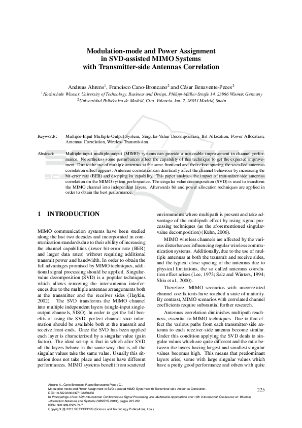 (PDF) Modulation-mode and power assignment in SVD-assisted MIMO systems with transmitter-side ...