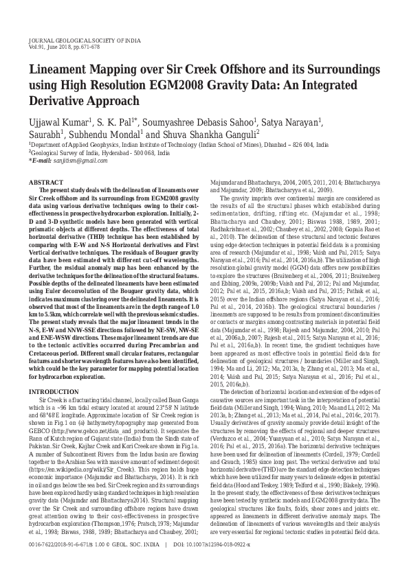 (PDF) Lineament Mapping over Sir Creek Offshore and its Surroundings using High Resolution ...