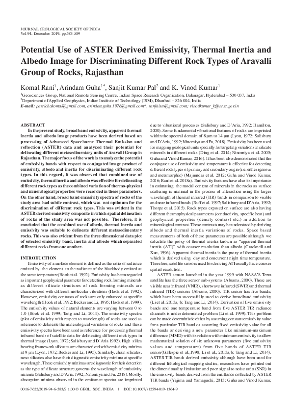 (PDF) Potential Use of ASTER Derived Emissivity, Thermal Inertia and ...