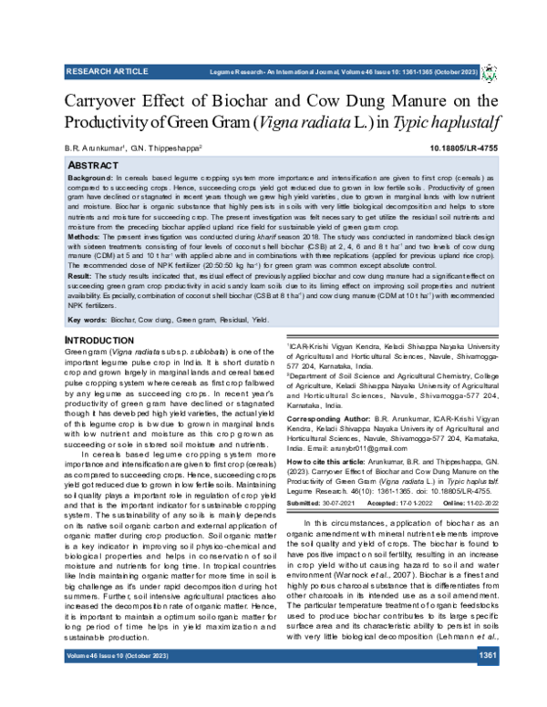 (PDF) Carryover Effect of Biochar and Cow Dung Manure on the ...