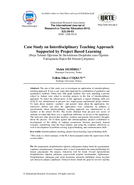 (PDF) Case Study on Interdisciplinary Teaching Approach Supported by ...