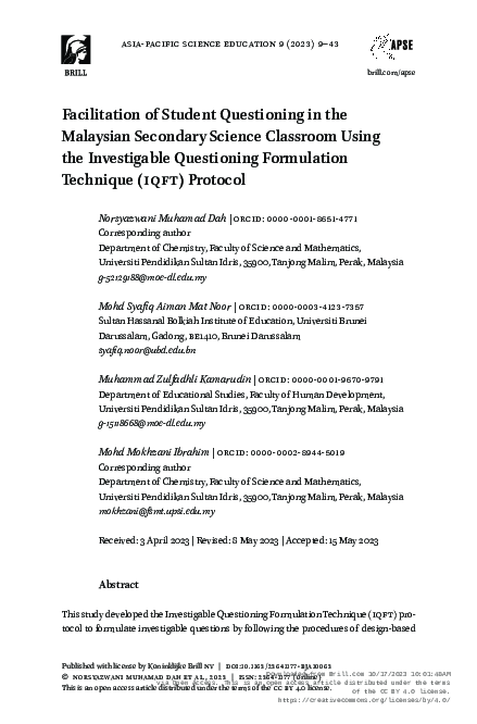 (PDF) Facilitation of Student Questioning in the Malaysian Secondary ...