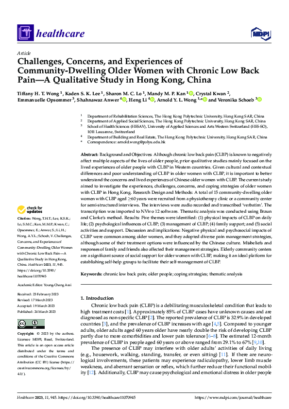 (PDF) Challenges, Concerns, and Experiences of Community-Dwelling Older Women with Chronic Low ...