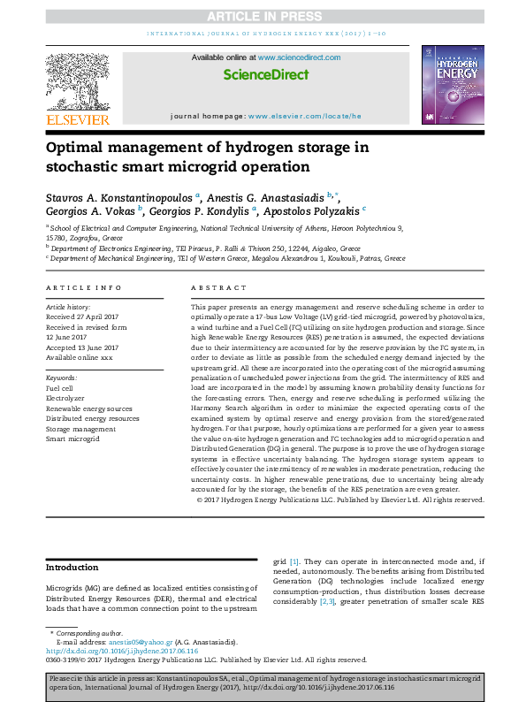 (PDF) Optimal management of hydrogen storage in stochastic smart microgrid operation