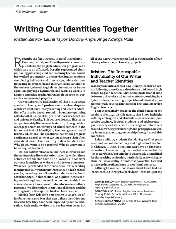 (PDF) Writing Our Identities Together