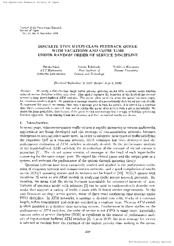 (PDF) Discrete Time Multi-Class Feedback Queue with Vacations and Close ...