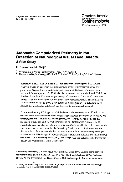 (PDF) Automatic computerized perimetry in the detection of neurological visual field defects