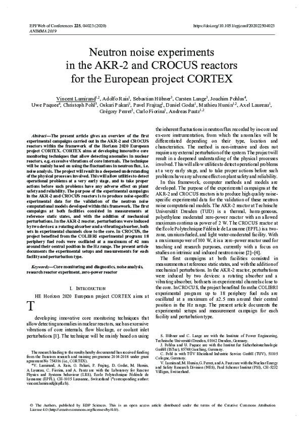 (PDF) Neutron noise experiments in the AKR-2 and CROCUS reactors for the European project CORTEX