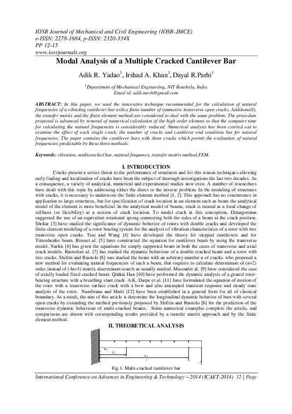 (PDF) Modal Analysis of a Multiple Cracked Cantilever Bar