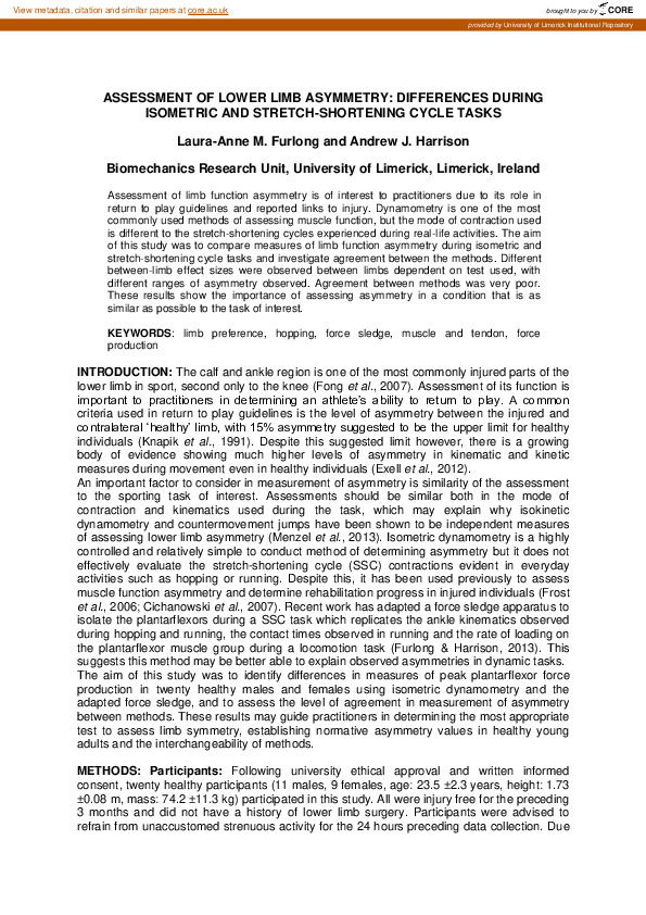 (PDF) Assessment of lower limb symmetry: differences during isometric and stretch-shortening ...