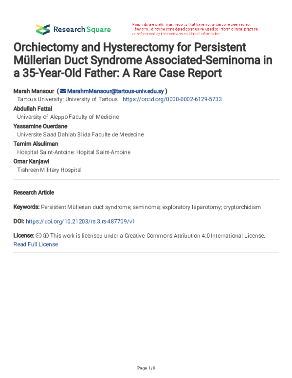 (PDF) Persistent Mullerian Duct Syndrome in a Post Orchideopexy Patient ...