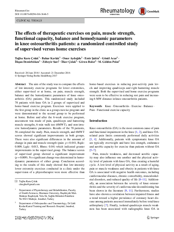 (PDF) The effects of therapeutic exercises on pain, muscle strength ...