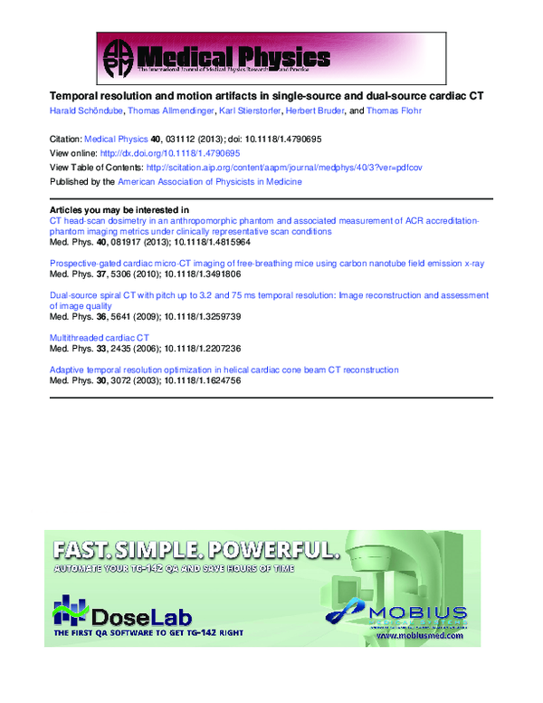 (PDF) Temporal resolution and motion artifacts in single-source and ...
