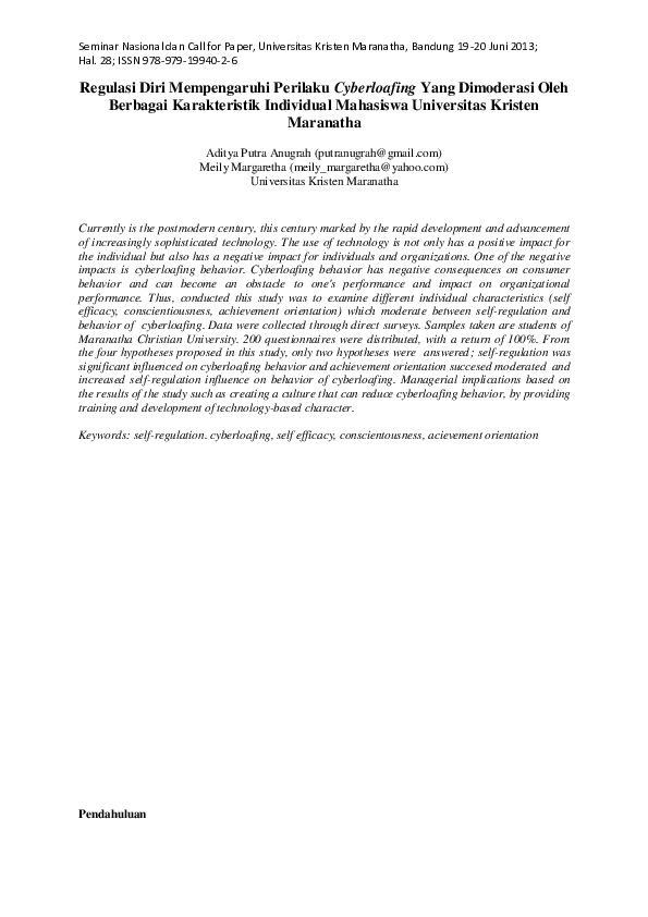 (PDF) Regulasi Diri Mempengaruhi Perilaku Cyberloafing Yang Dimoderasi ...