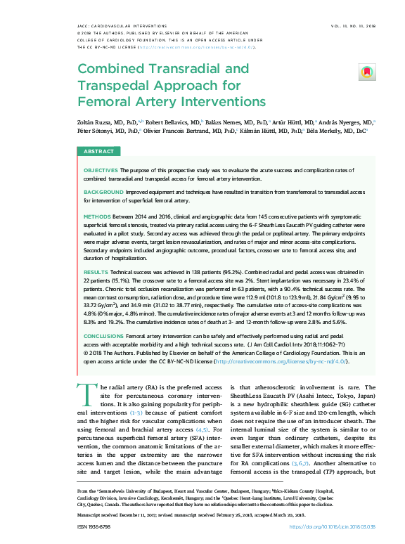 (PDF) Combined Transradial and Transpedal Approach for Femoral Artery Interventions